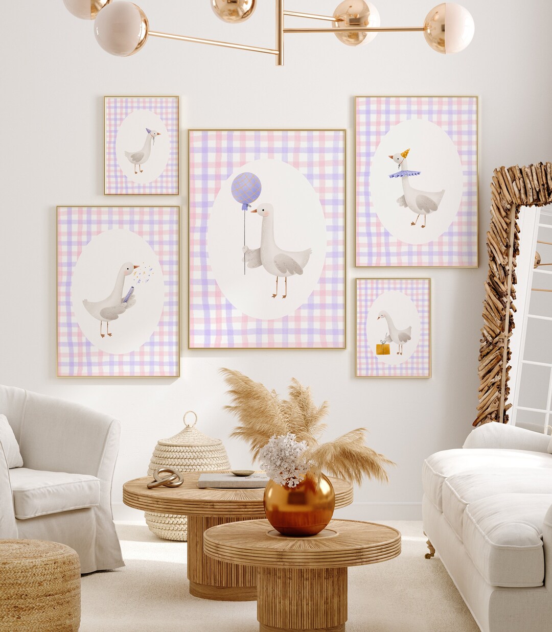 Silly Goose Wall Art Set of 5, Cute Goose Prints, Purple Nursery Decor ...