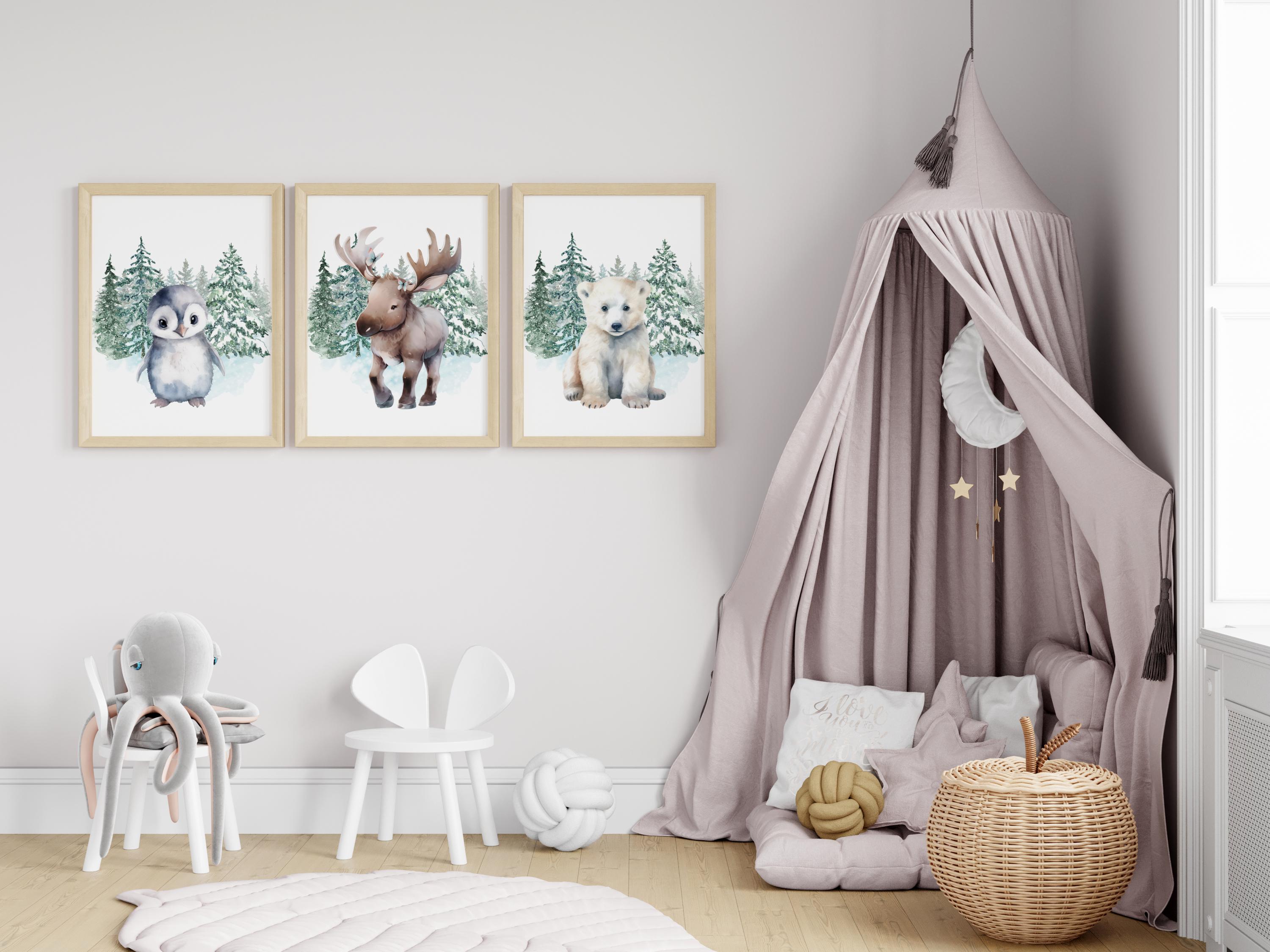 Arctic Animals Nursery Decor Print Set | Polar Bear, Moose, Penguin ...