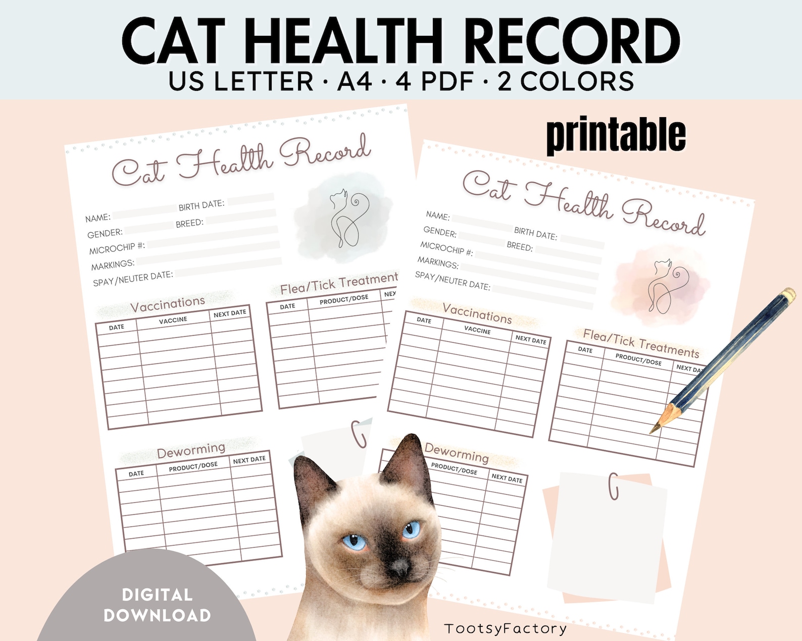 Cat Health Record, Printable Vaccination Chart (digital Download) - Etsy