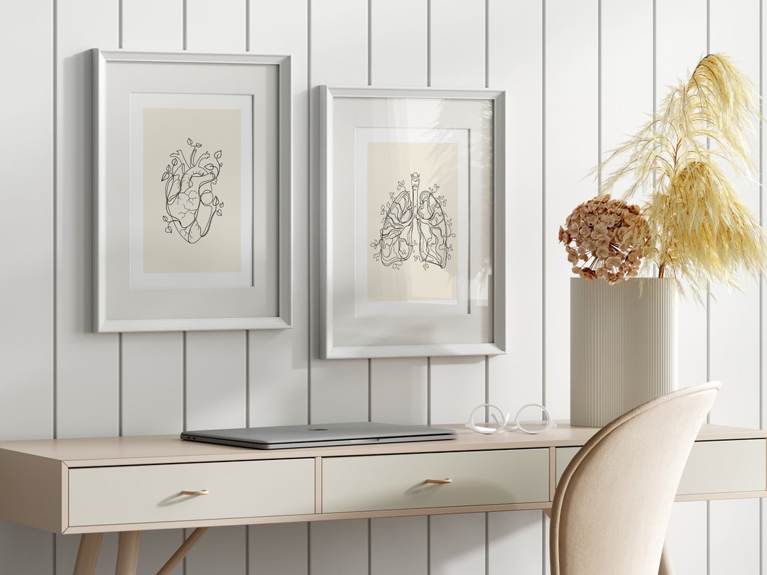 Human Anatomy Art Prints Set of 2, Heart Anatomy Print, Lungs Anatomy ...