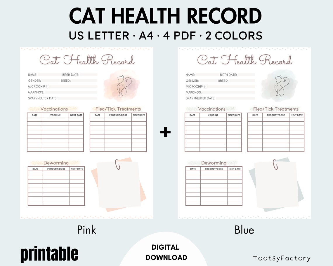 Cat Health Record, Printable Vaccination Chart (digital Download) - Etsy