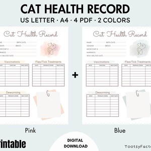 Cat Health Record, Printable Cat Shot Record, Kitten Kitty and Cat ...