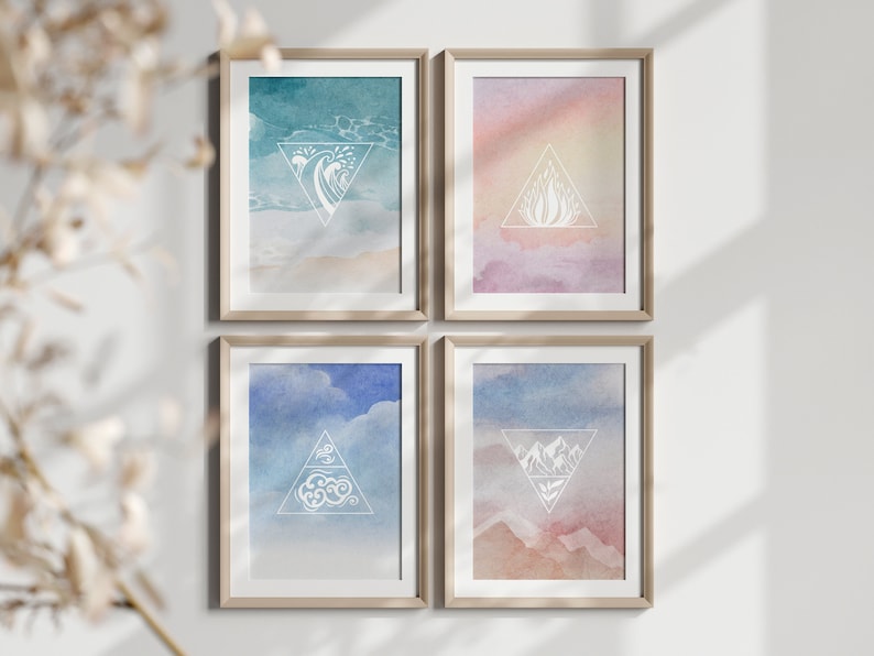 Four Elements Art Prints, 4 Elements Poster Set, Naturopathic Medicine ...