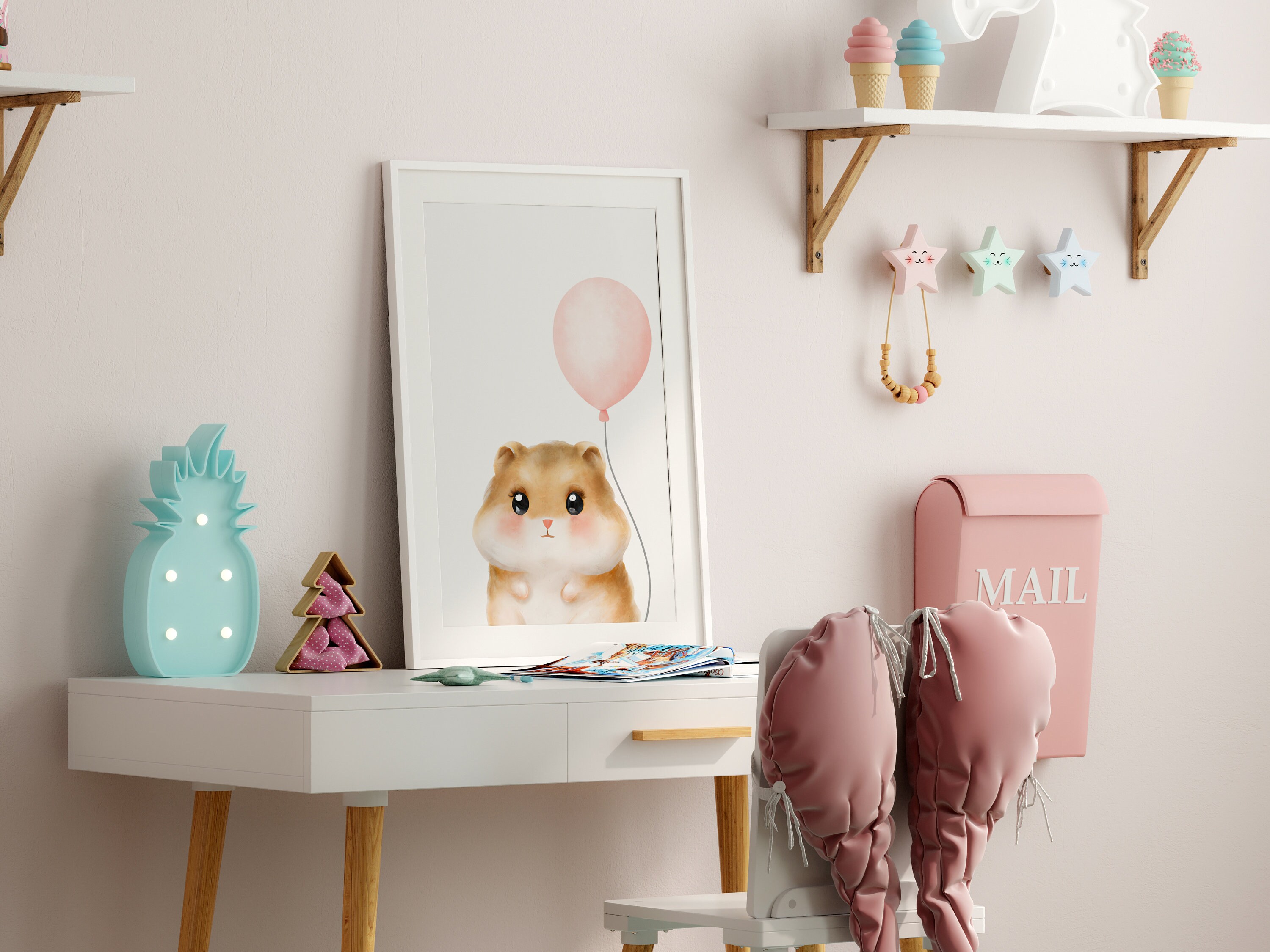 Hamster Nursery Print, Pink Balloon, Kids Room Decor (printable) - Etsy