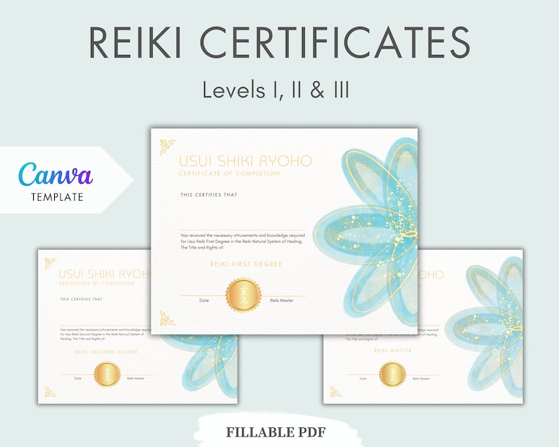 Reiki Certificates Reiki Diploma Levels I II Master - Etsy
