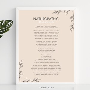 Set of 2 Naturopathic Doctor's Oath and the 6 Principles of Naturopathy ...