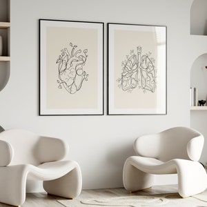 Human Anatomy Art Prints Set of 2, Heart Anatomy Print, Lungs Anatomy ...