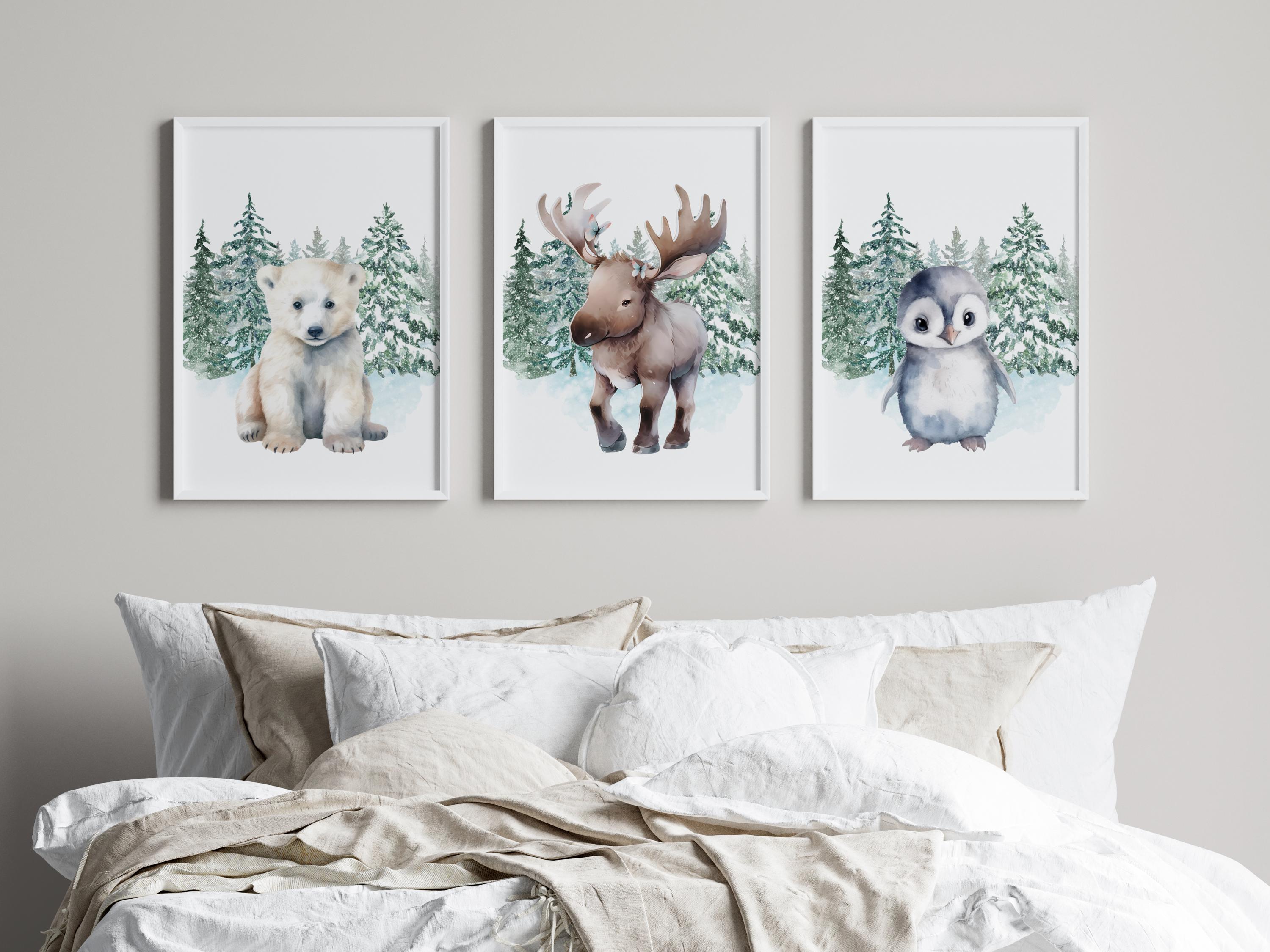 Arctic Animals Nursery Decor Print Set | Polar Bear, Moose, Penguin ...