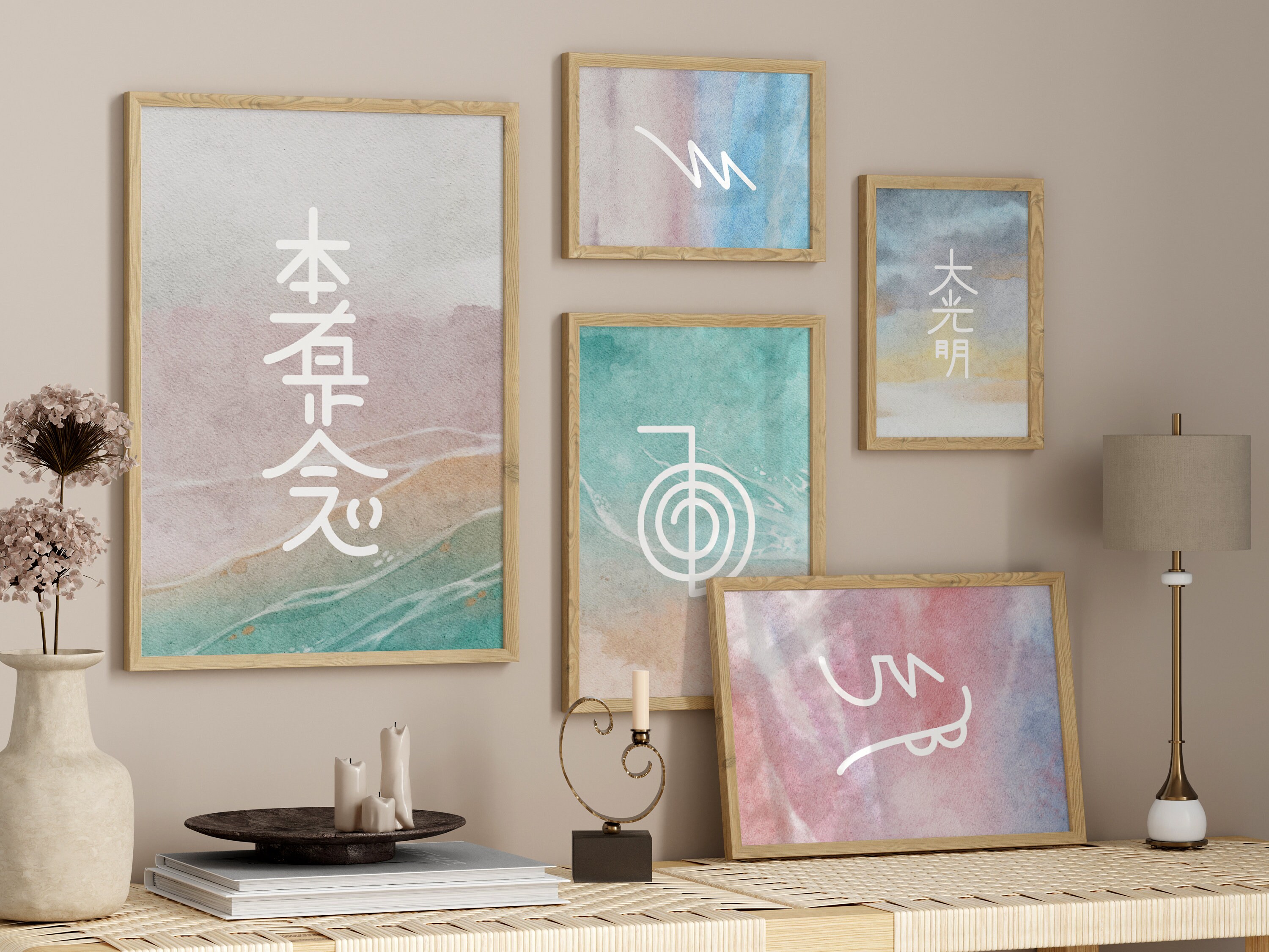Reiki Symbols Set of 5 Prints, Reiki Wall Art Decor, Reiki Healing ...