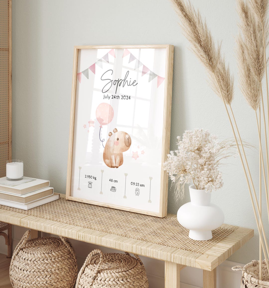 Custom Capybara Birth Stats Print – Personalized Baby Birth Board ...