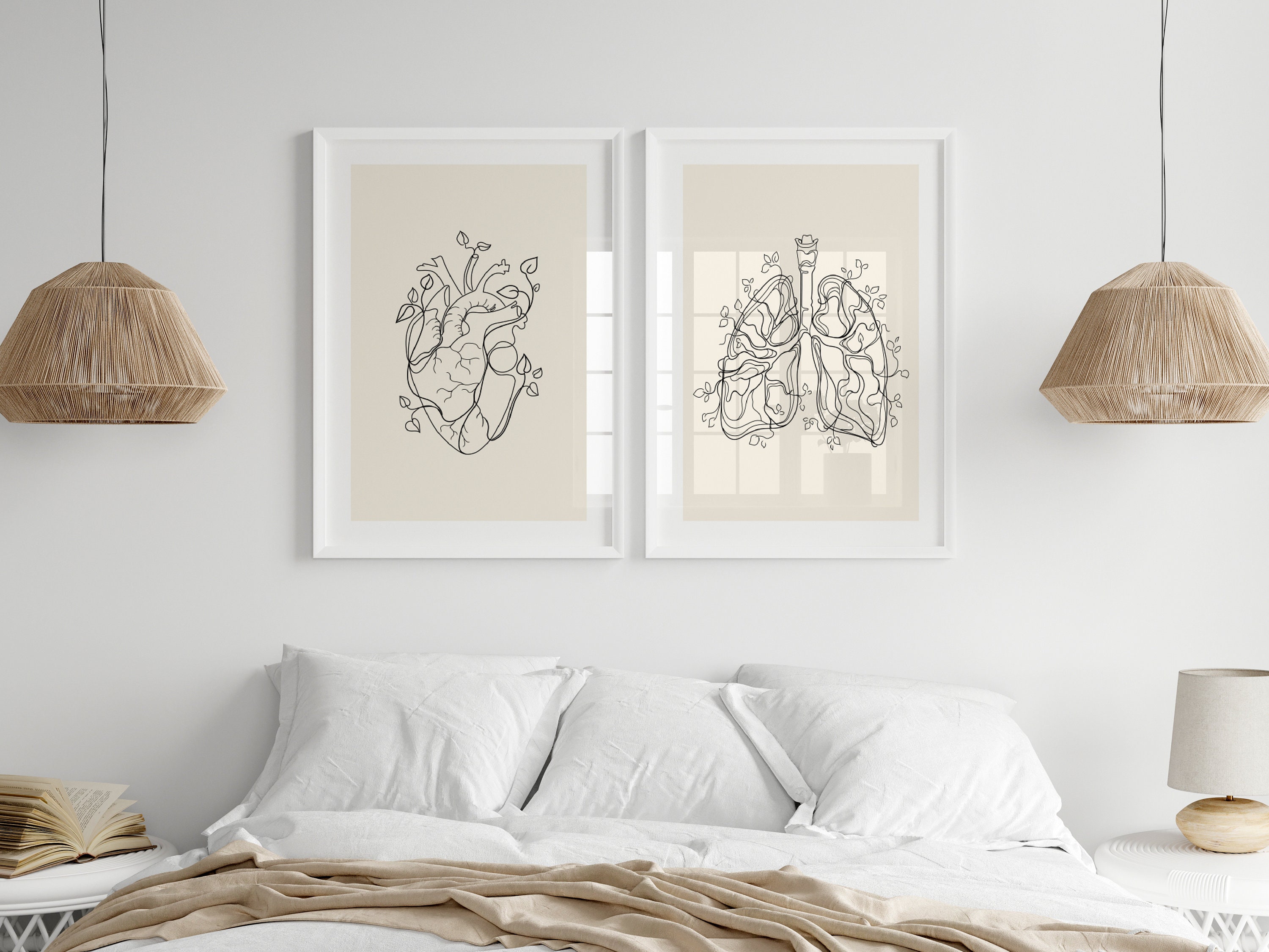 Human Anatomy Art Prints Set of 2, Heart Anatomy Print, Lungs Anatomy ...