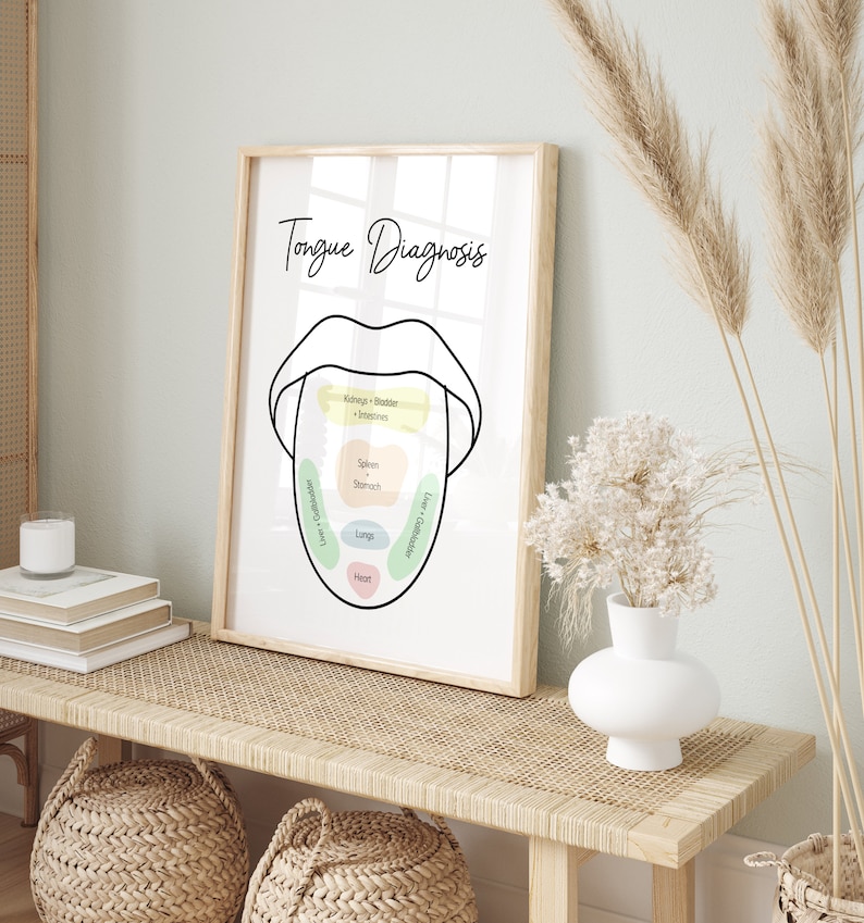 TCM Tongue Diagnosis Chart Poster, Tongue & Organs Map, Tongue ...