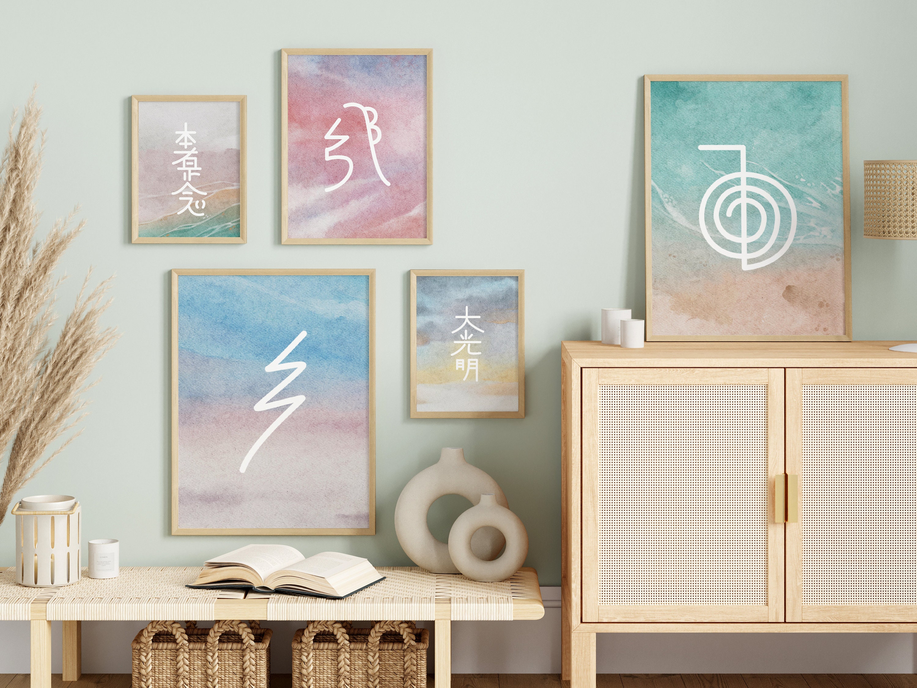 Reiki Symbols Set of 5 Prints, Reiki Wall Art Decor, Reiki Healing ...