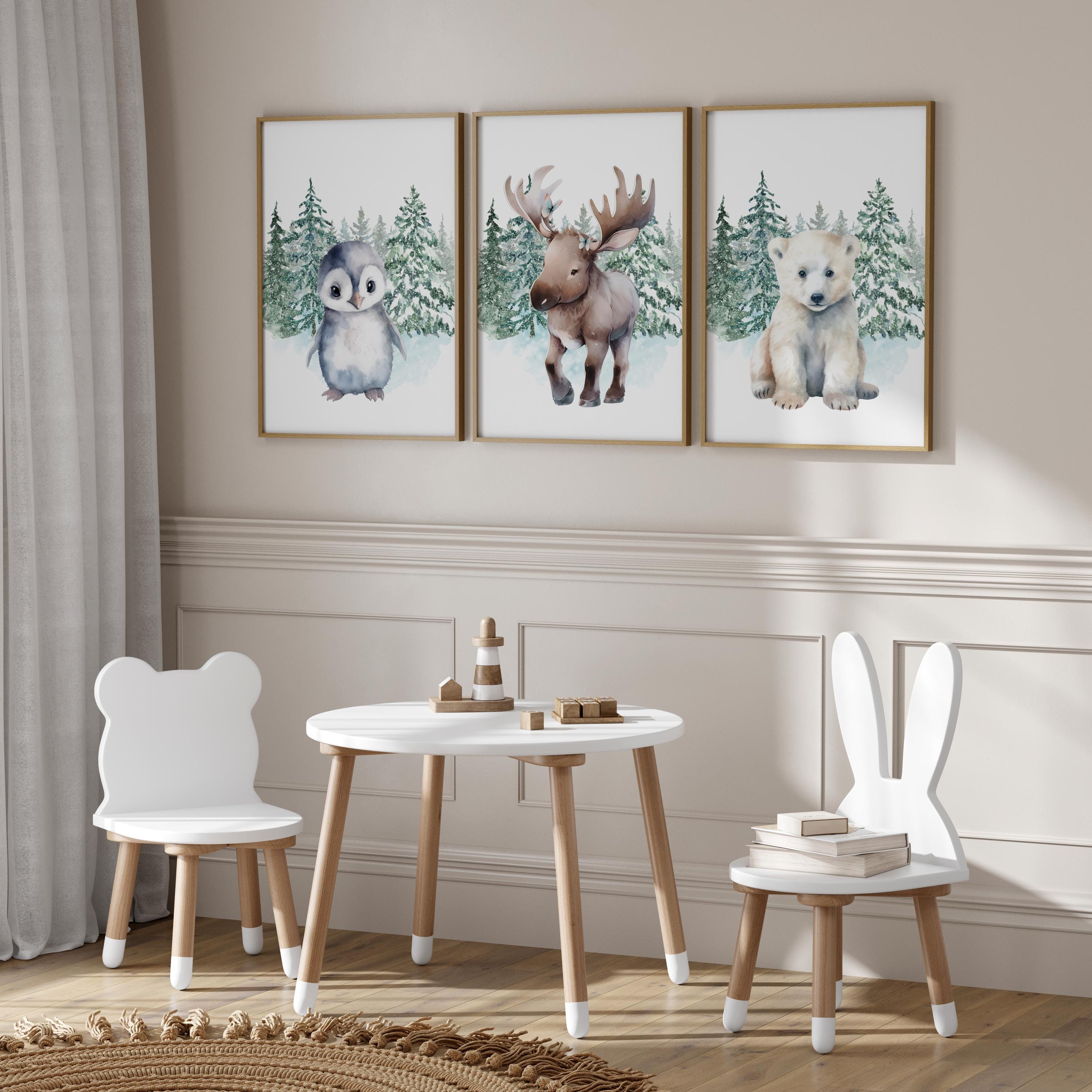 Arctic Animals Nursery Decor Print Set | Polar Bear, Moose, Penguin ...