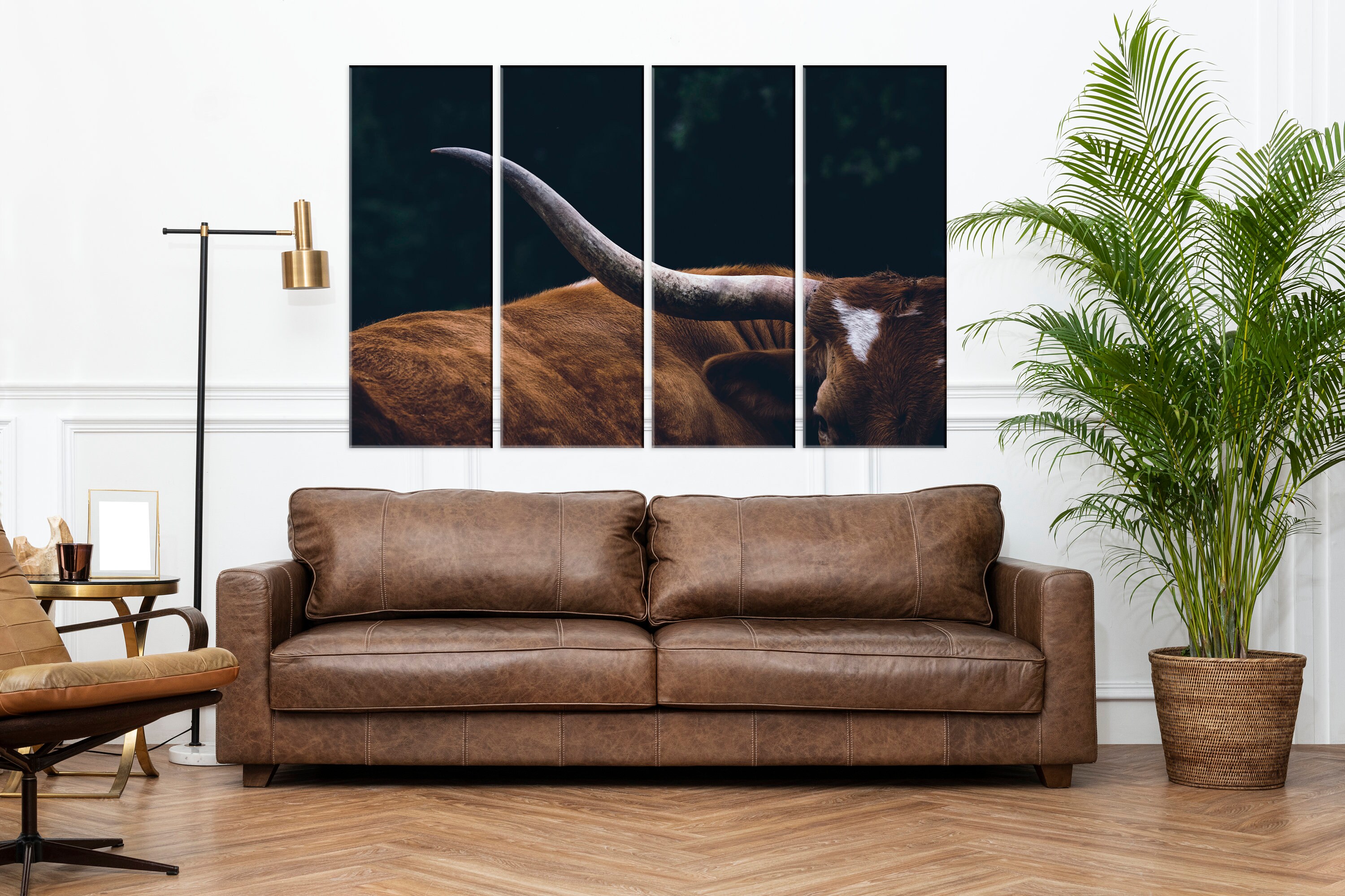Texas Longhorn Portrait Longhorn Bull Wall Art Home Decor Canvas Print ...