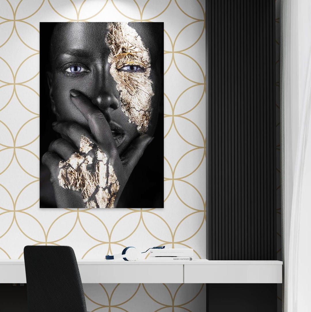 Gold Leaf Face Art, Black and Gold Portrait, Conceptual Art, Ready to ...