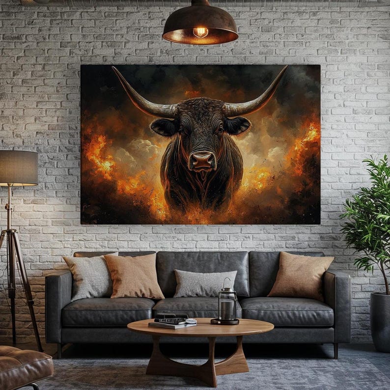Fiery Longhorn Bull Canvas Print: Strength Symbol Wall Art - Etsy