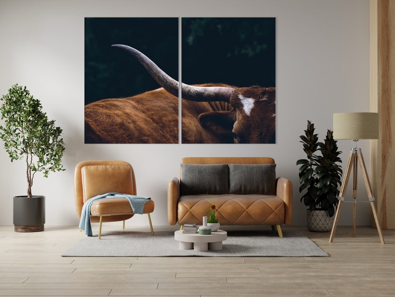 Texas Longhorn Portrait Longhorn Bull Wall Art Home Decor Canvas Print ...
