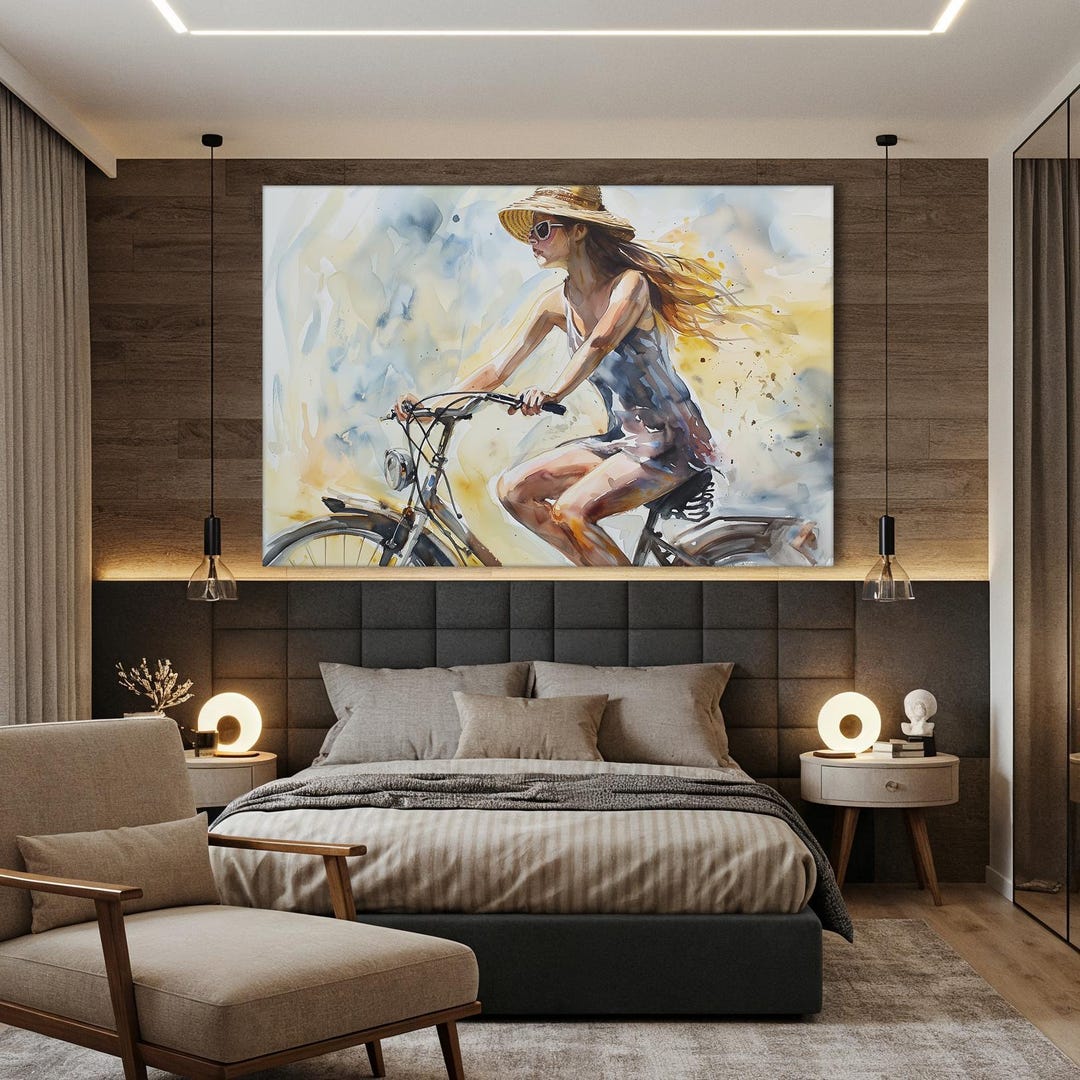 Bicycle Girl Print: Vintage Style Watercolor (gallery Wrapped Canvas ...