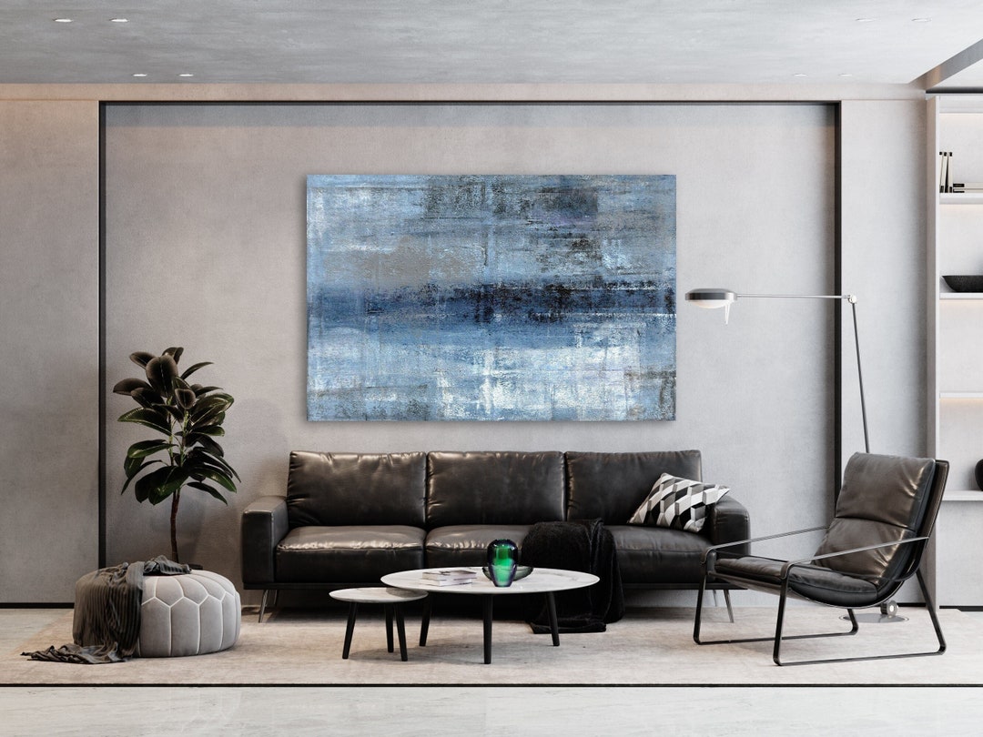 Abstract Contemporary Blue Gray Art Abstraction Canvas Print Wall Art ...