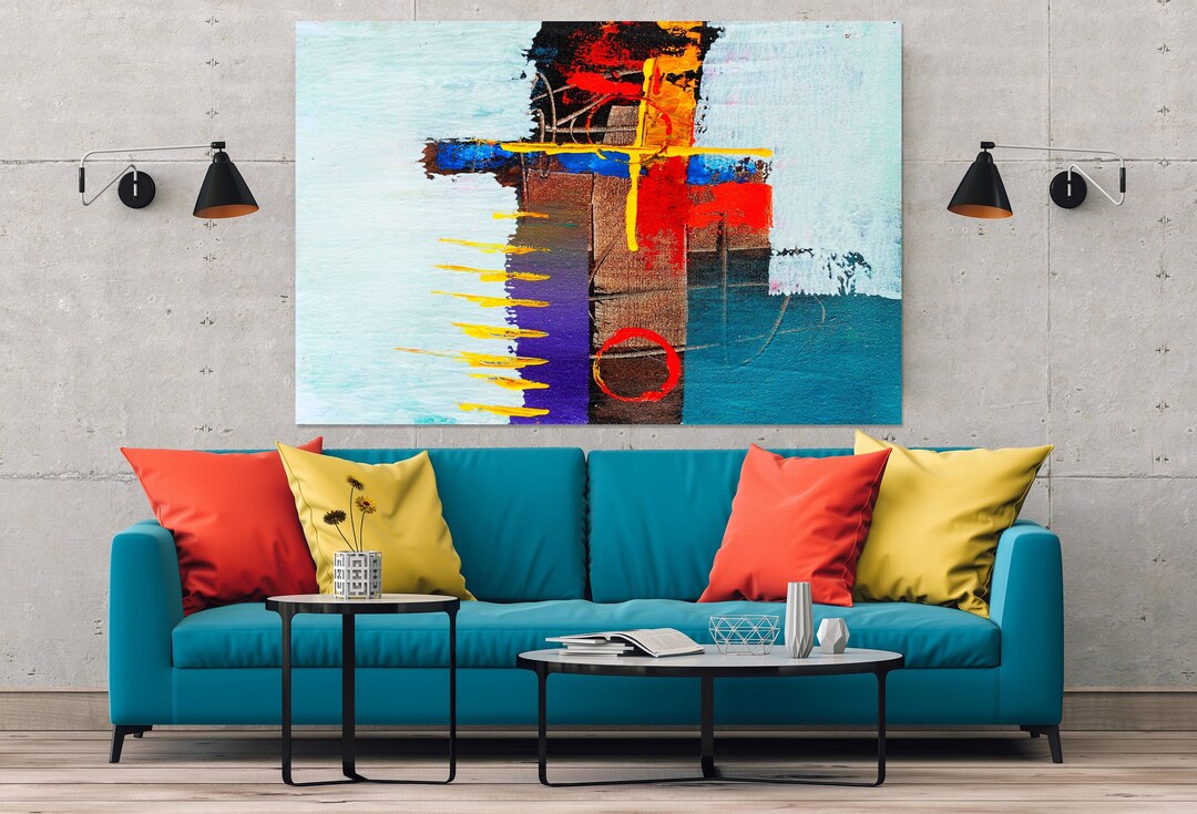 Colorful Modern Abstract Art Red Blue Yellow Vibrant Canvas Print Wall ...