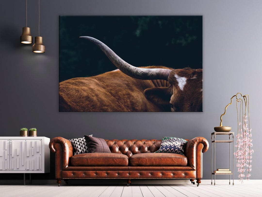 Texas Longhorn Portrait Longhorn Bull Wall Art Home Decor Canvas Print ...