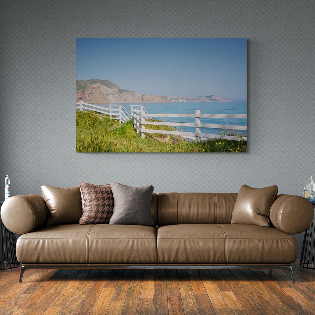 Seaside Coastal Landscape Mountain and Sea View Canvas Print Wall Art ...