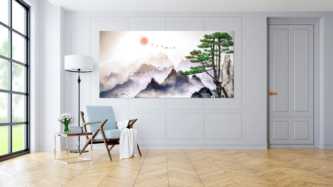 Traditional Japanese Scenery Print Pine on Cliff Japanese Canvas ...