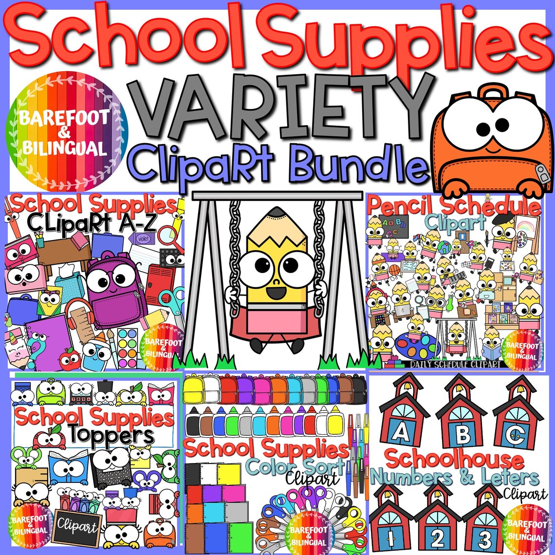 School Supply Clipart Bundle 5 Sets Perfect for Teachers and Classroom ...