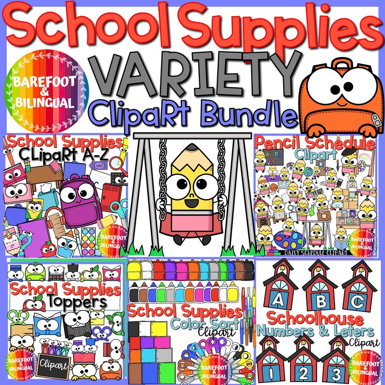 School Supply Clipart Bundle - 5 Sets - Perfect for Teachers and ...