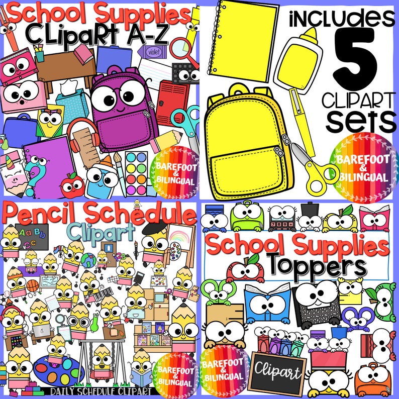 School Supply Clipart Bundle - 5 Sets - Perfect for Teachers and ...