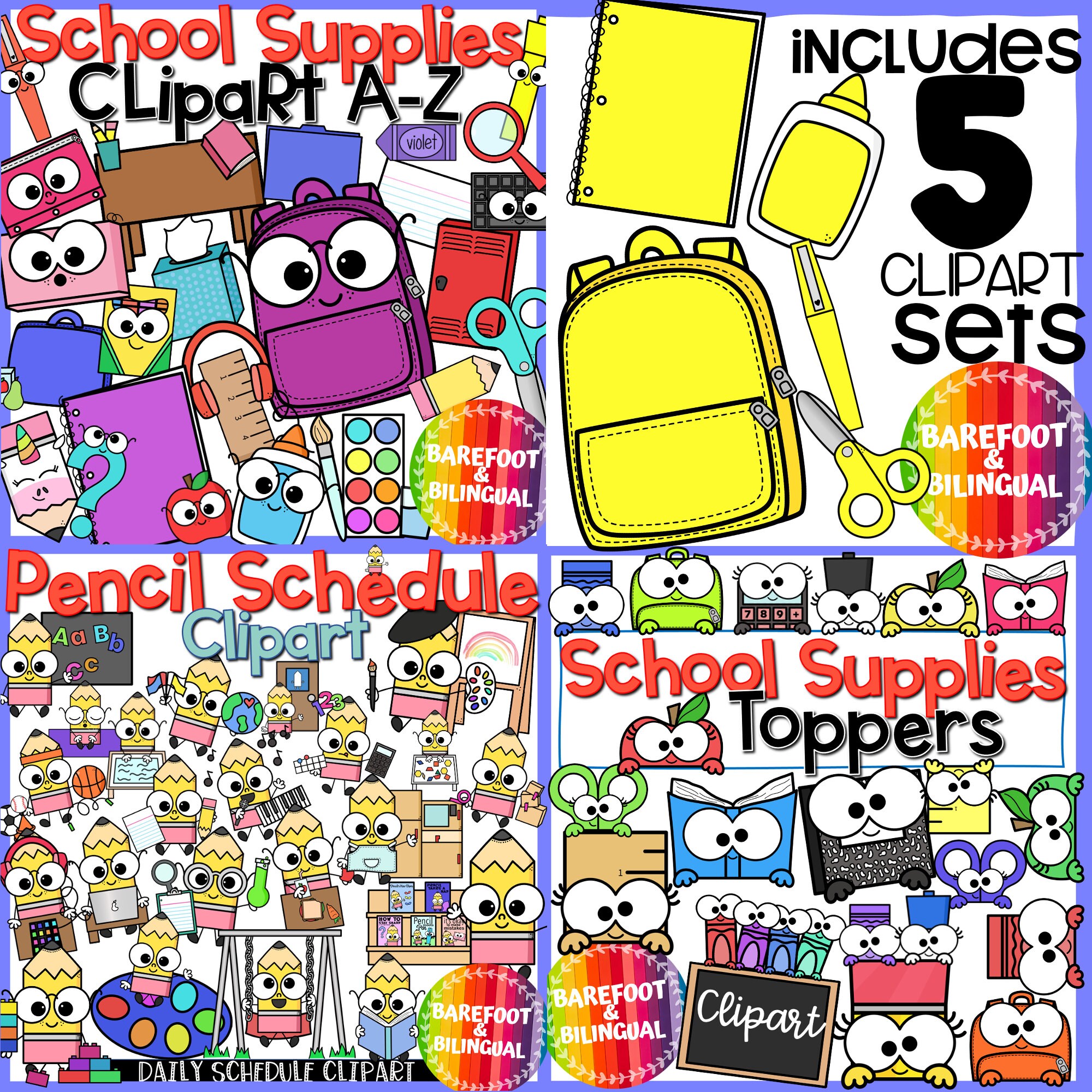 School Supply Clipart Bundle - 5 Sets - Perfect for Teachers and ...