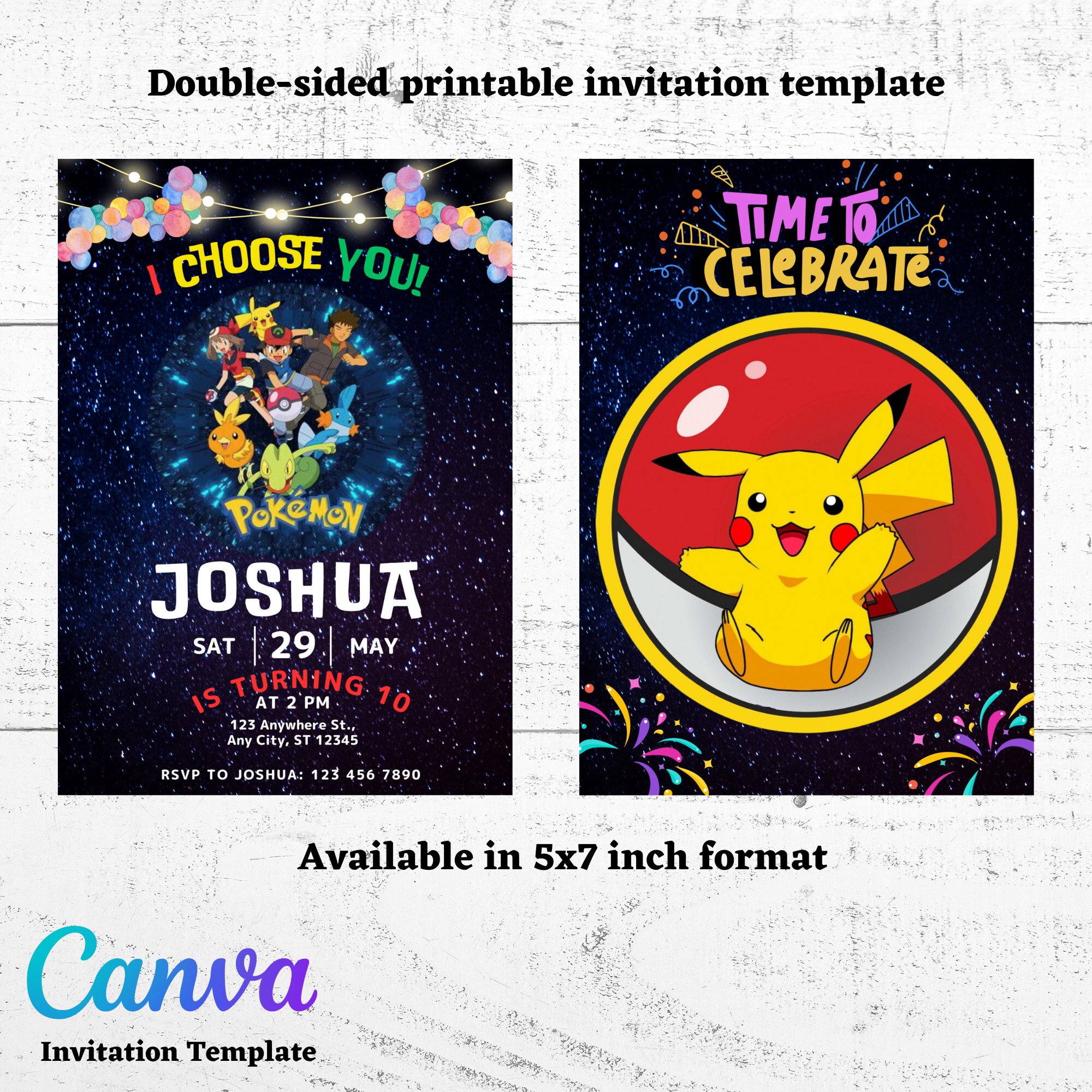 Editable Pokemon Invite Pikachu Birthday Invitation Custom - Etsy