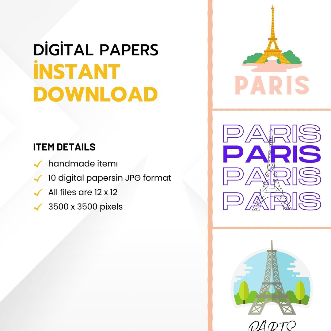 Printable Paris Digital Paper Eiffel Tower Printable Digital - Etsy