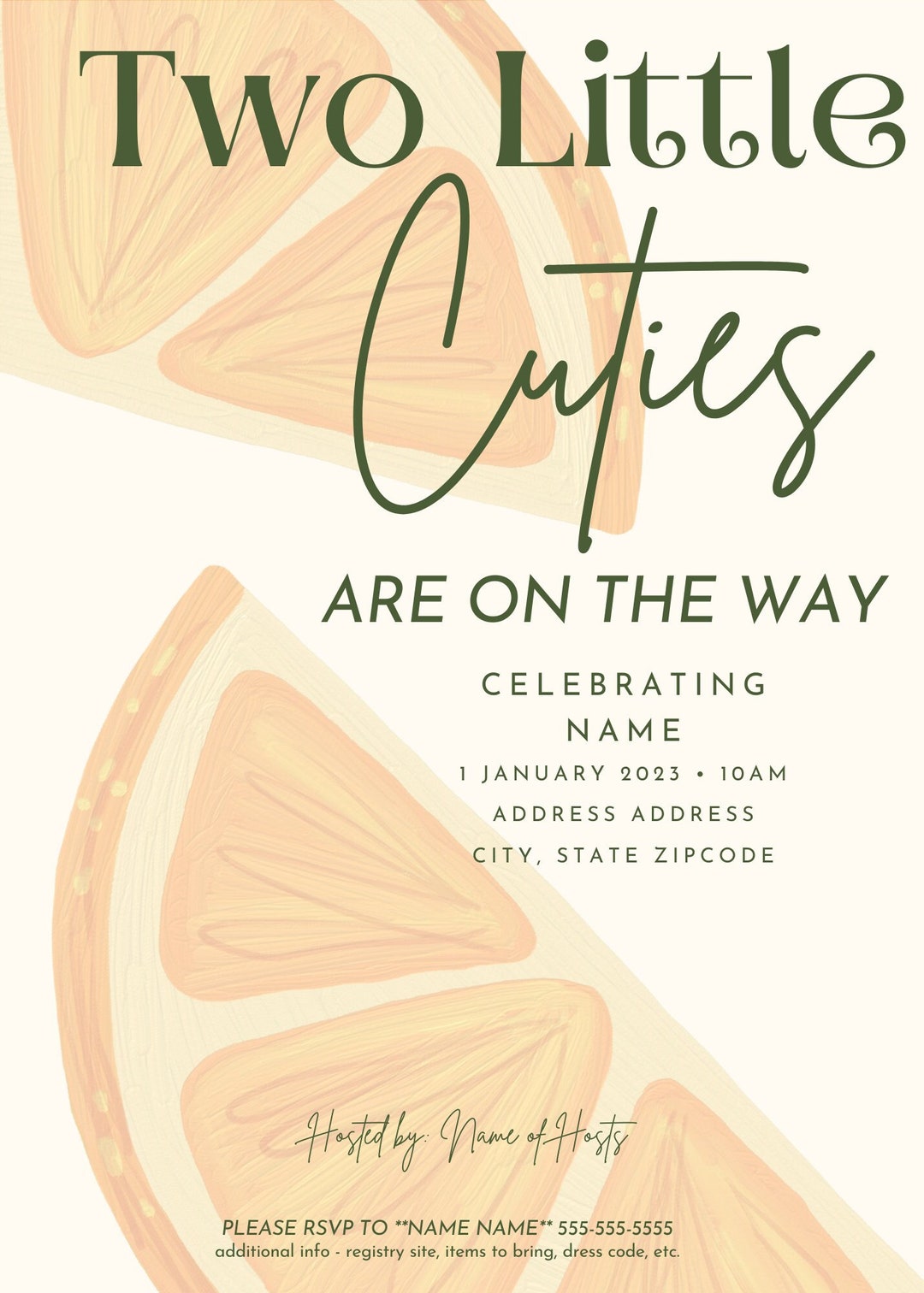 Two Little Cuties - Baby Shower Invitation Template - Etsy