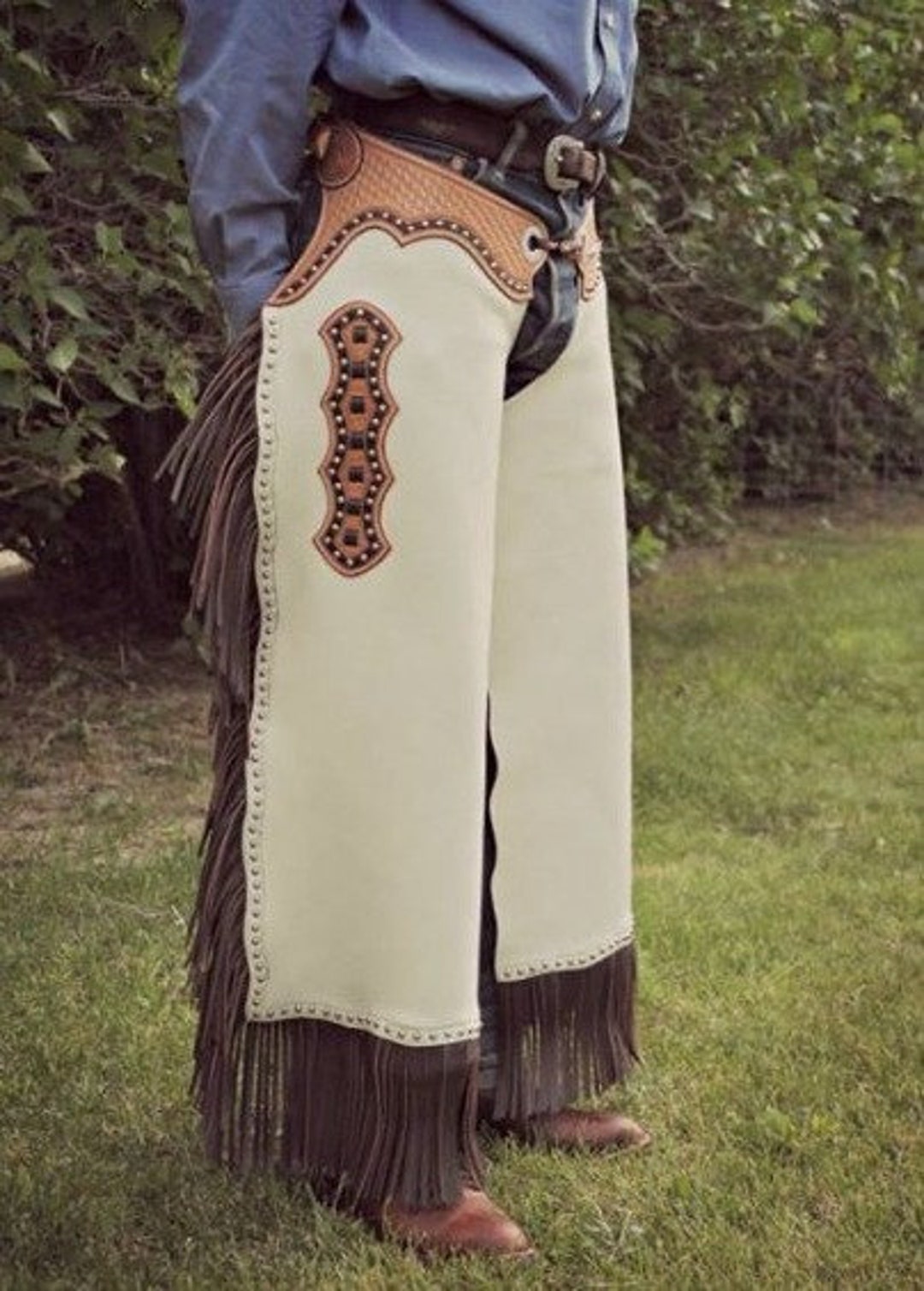 Hand Crafted Native American Cowboy Style Leather Pant Rodeo Style Chap ...