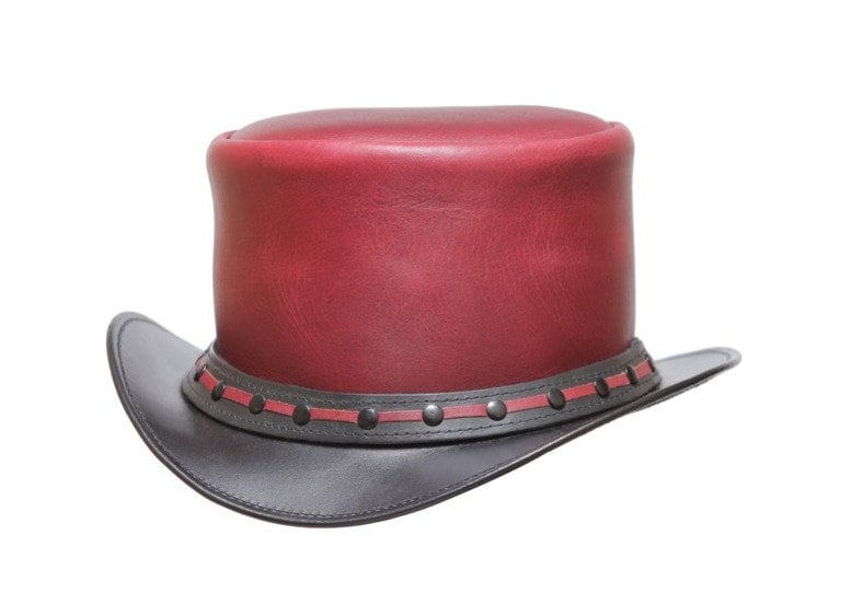 Redish Maroon Leather Top Hat Handcrafted Leather Hat ,revit Style Band ...