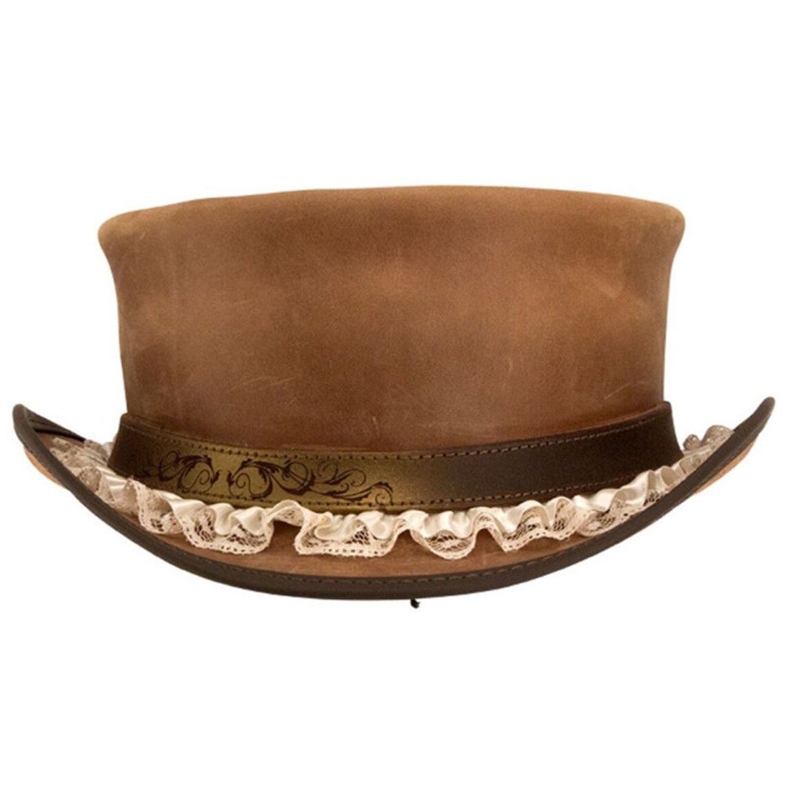 Distress Brown Leather Top Hat Handcrafted Top Hat Ladies Victorian Hat ...
