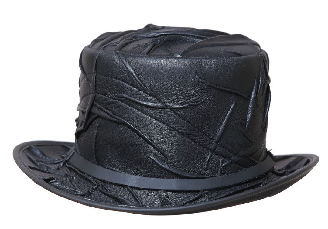 Black Crinkle Leather Top Hat Handcrafted Leather Hat ,plain Band ...