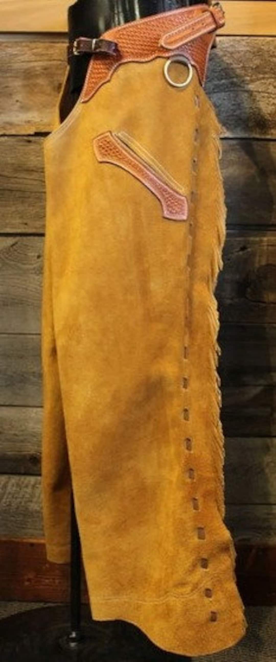Hand Crafted Chap Native American Cowboy Style Suede Leather Pant Rodeo ...
