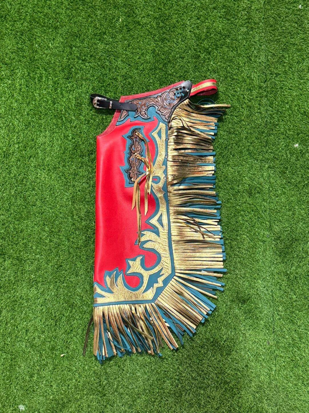 Hand Crafted Native American Cowboy Style Tooling Carving Red Leather ...