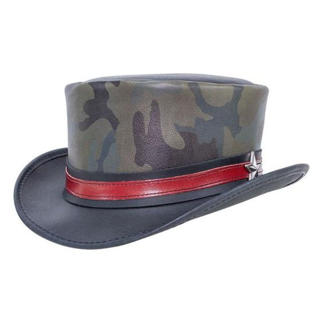 Camo Leather Top Hat Handcrafted Top Hat Star Band Gothic Hat ...
