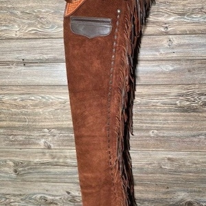 Men Chap Hand Crafted Tooled Yoke Native American Cowboy Style Suede ...