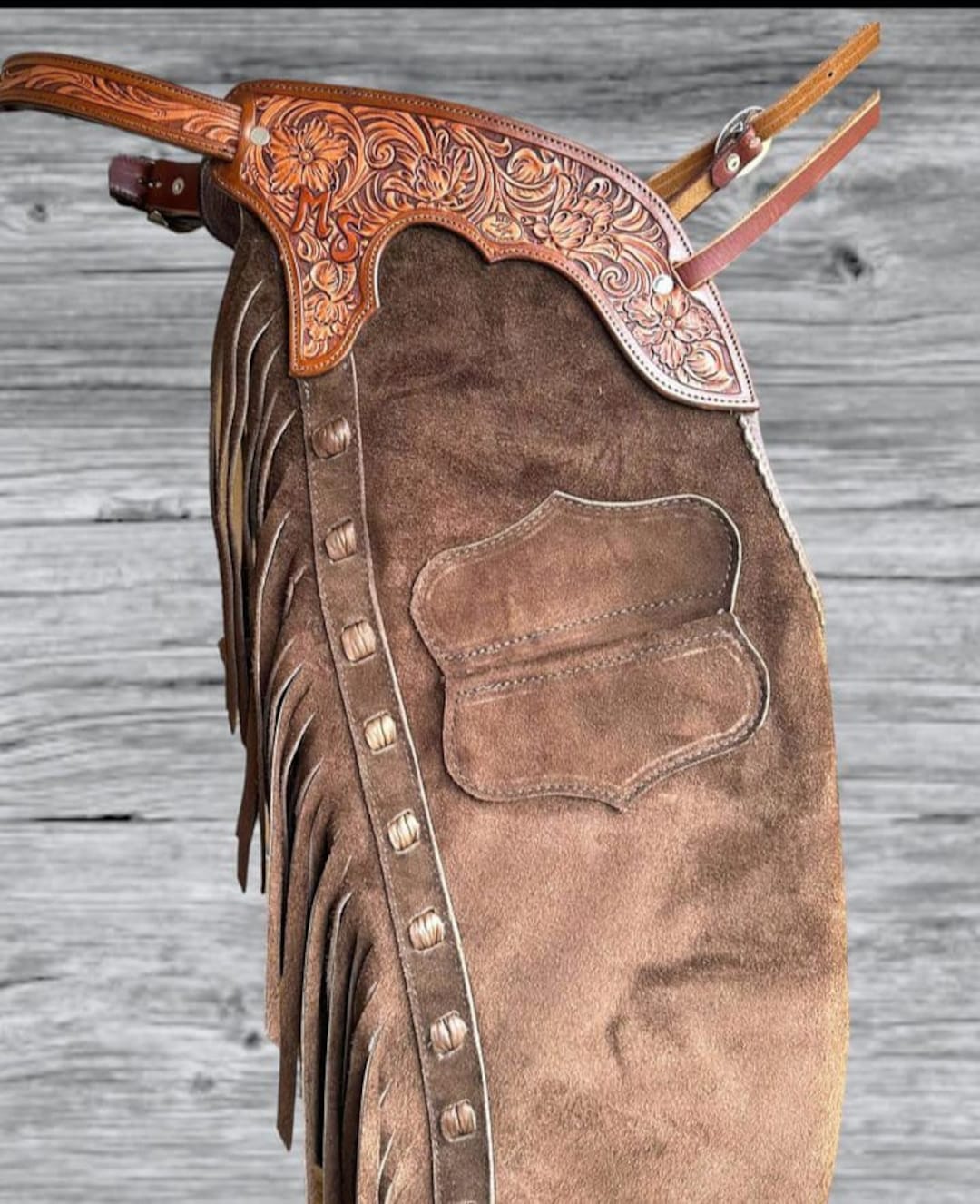 Men Chap Hand Crafted Tooled Yoke Native American Cowboy Style Suede ...