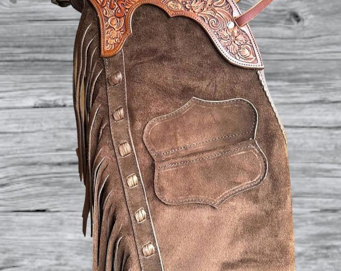 Men Chap Hand Crafted Tooled Yoke Native American Cowboy Style Suede ...