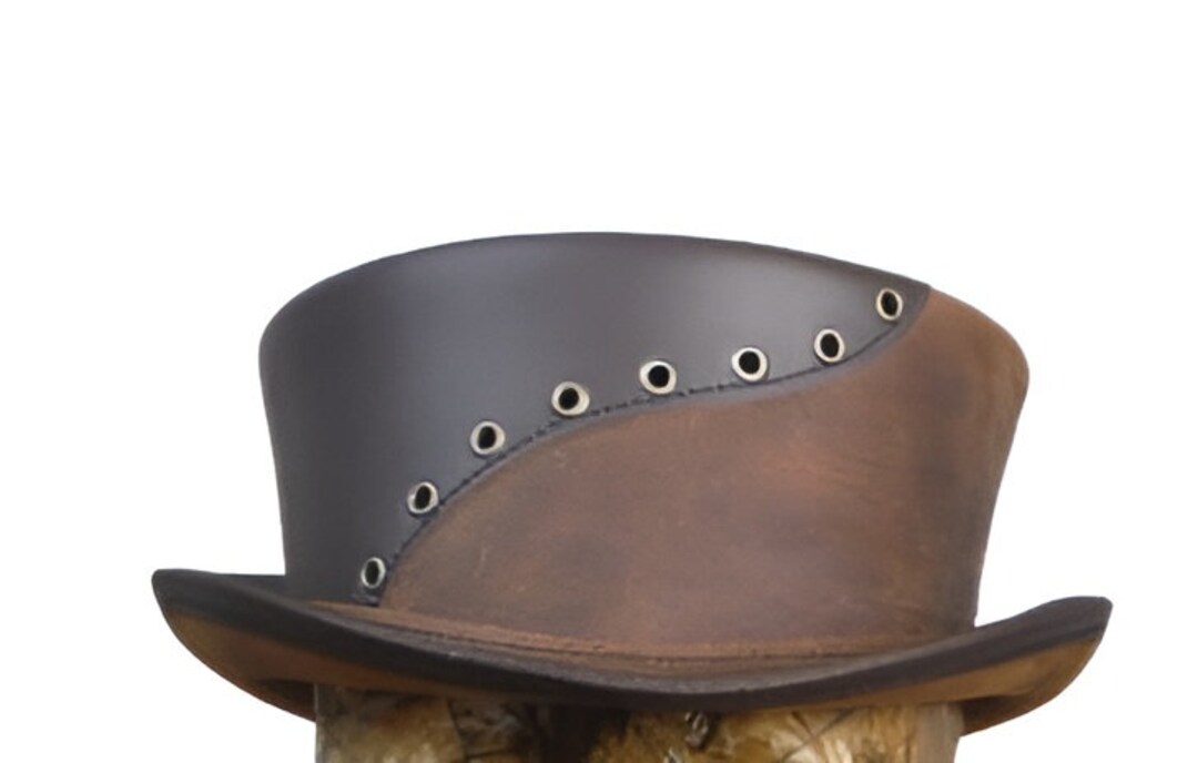 Brown Leather Ring Style Crown Top Hat Handcrafted Top Hat Gothic Hat ...