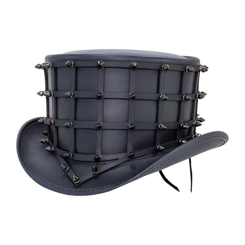 Black Leather Spikes Cage Style Top Hat Handcrafted Top Hat Gothic Hat ...