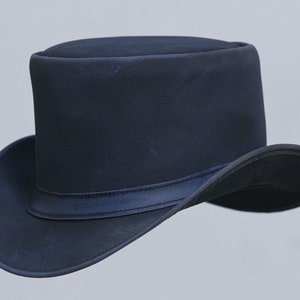 Blue Wax Leather Plain Band Top Hat Handcrafted Top Hat Victorian Hat ...