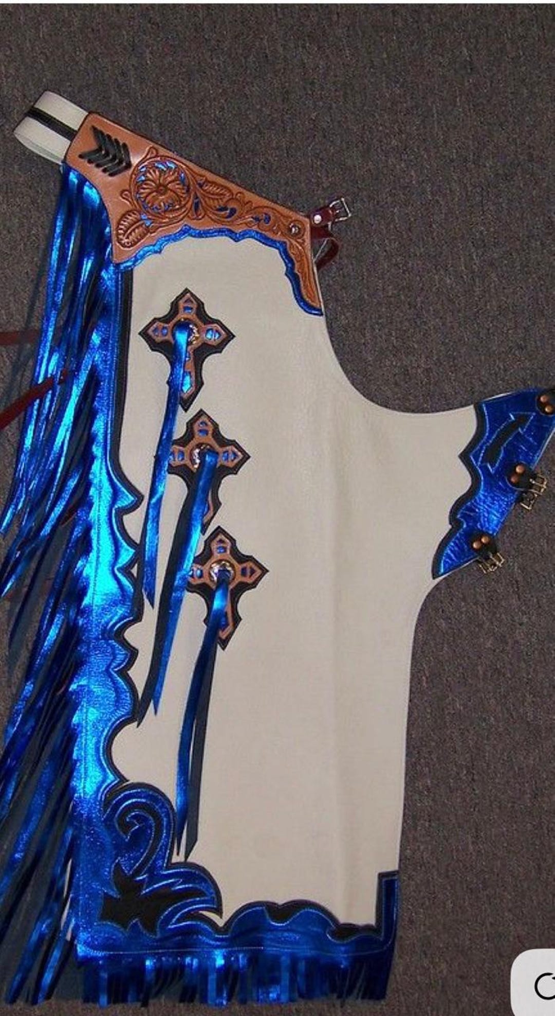 Men Chap Hand Crafted Tooled Yoke Native American Cowboy Style Suede ...
