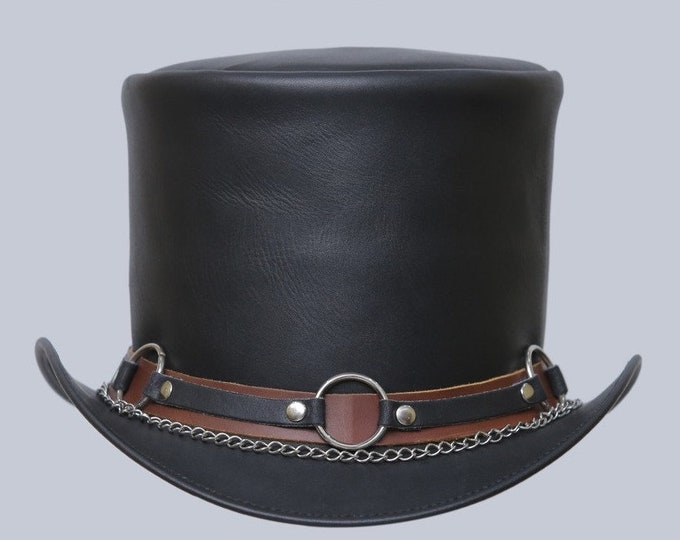 Black Leather Chain Band Style Top Hat Handcrafted Top Hat Gothic Hat ...